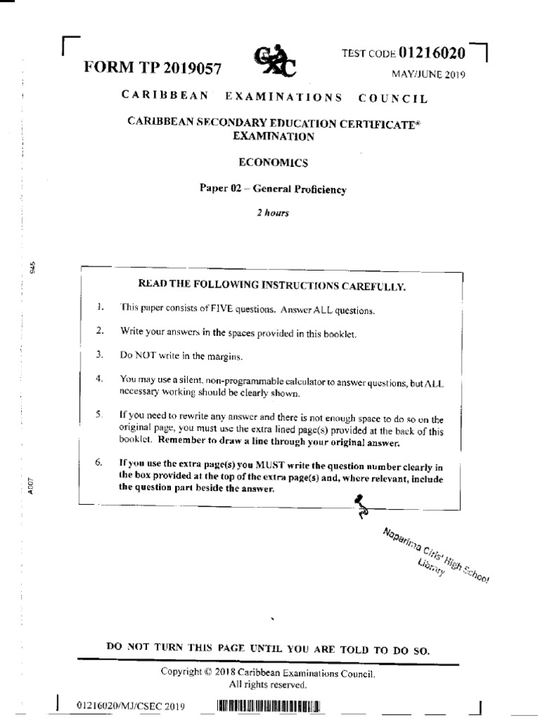CSEC Economics 2019 Paper 02 | PDF