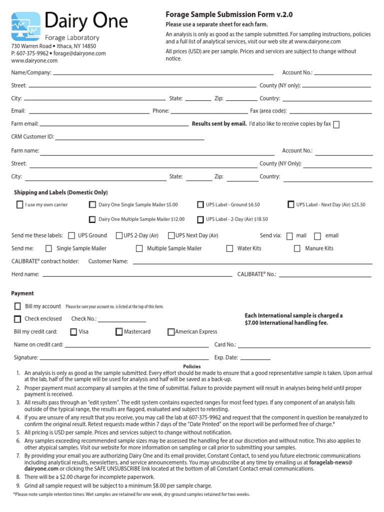 Forage Sample Submission Form 20210901 EF | PDF | Chromium | Credit Card
