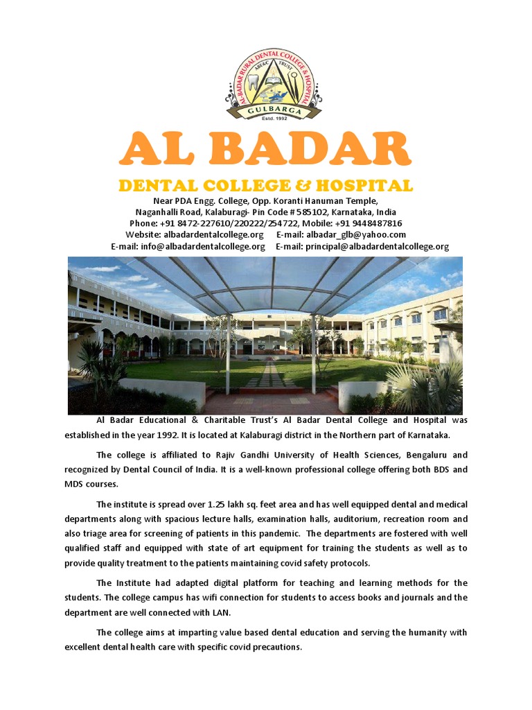 Overview of Al Badar Dental College and Hospital: Admissions, Programs ...
