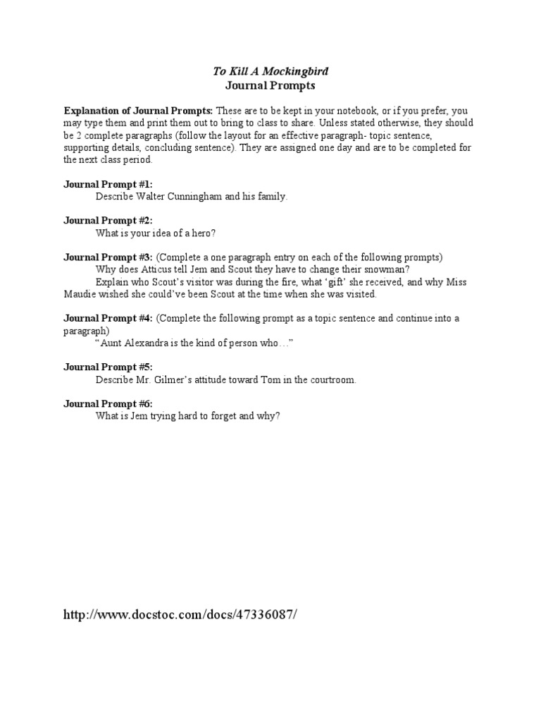 To Kill A Mockingbird Journal Prompts | PDF | History