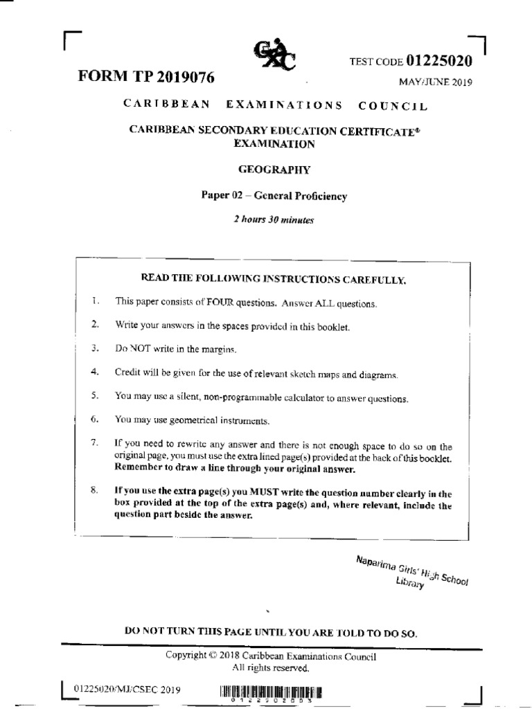 CSEC Geography 2019 Paper 02 | PDF