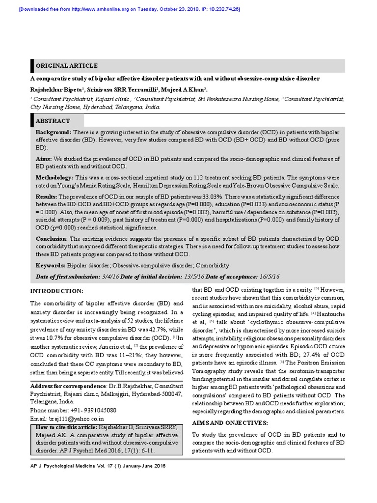 BPAD With and Without OCD | PDF | Obsessive–Compulsive Disorder | Mood ...