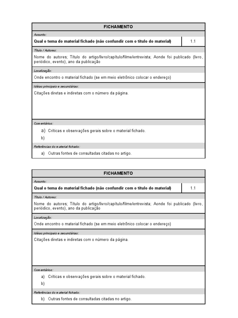 Modelo de Fichamento | PDF