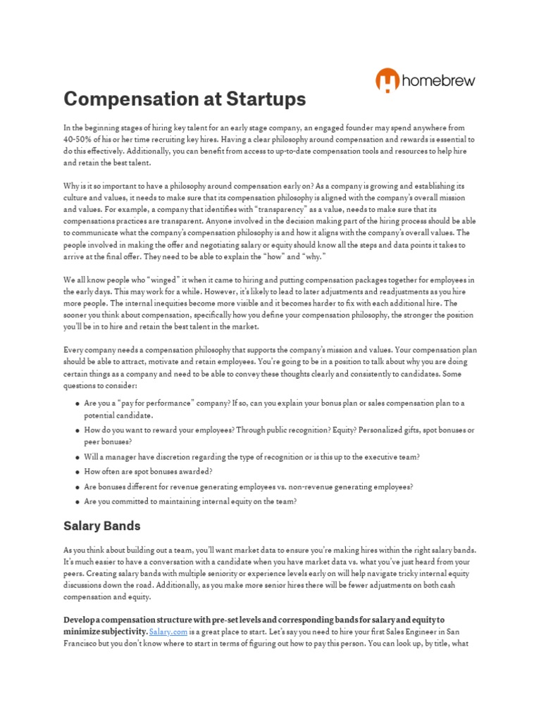 Compensation at Startups | PDF | Salary | Startup Company
