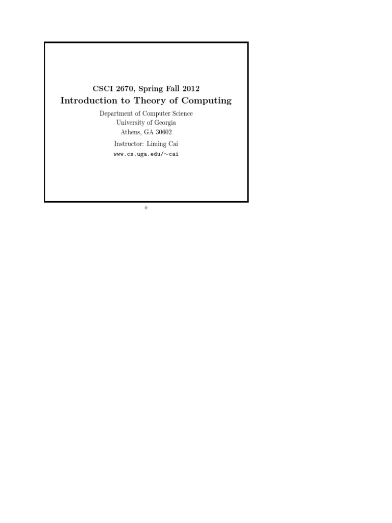 Introduction To Theory of Computing: CSCI 2670, Spring Fall 2012 | PDF ...