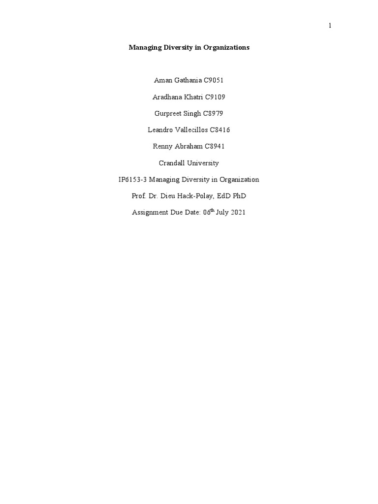 Group 4 Project - Managing Diversity in Organizations | PDF | Diversity ...