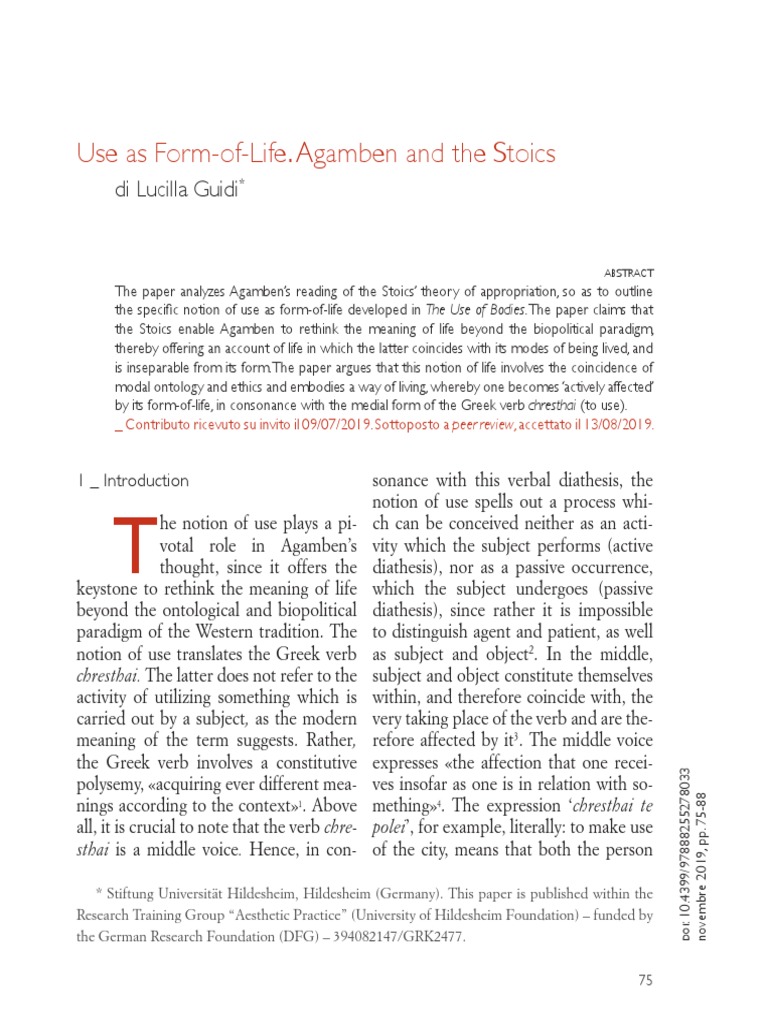 Use As Form-of-Life. Agamben and The Stoics: Di Lucilla Guidi | PDF ...