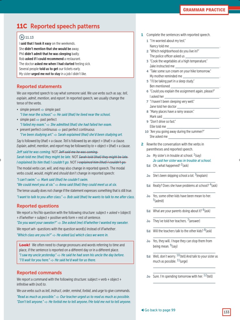 11C Reported Speech Patterns | PDF | Verb | Grammar