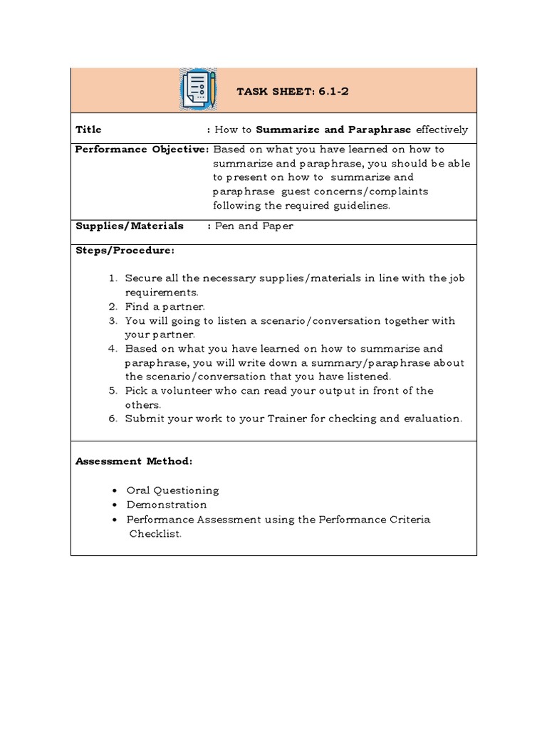 Develop A Task Sheet | PDF | Cognition | Learning