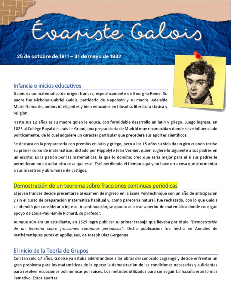 Vida y legado de Évariste Galois | PDF | Matemáticas