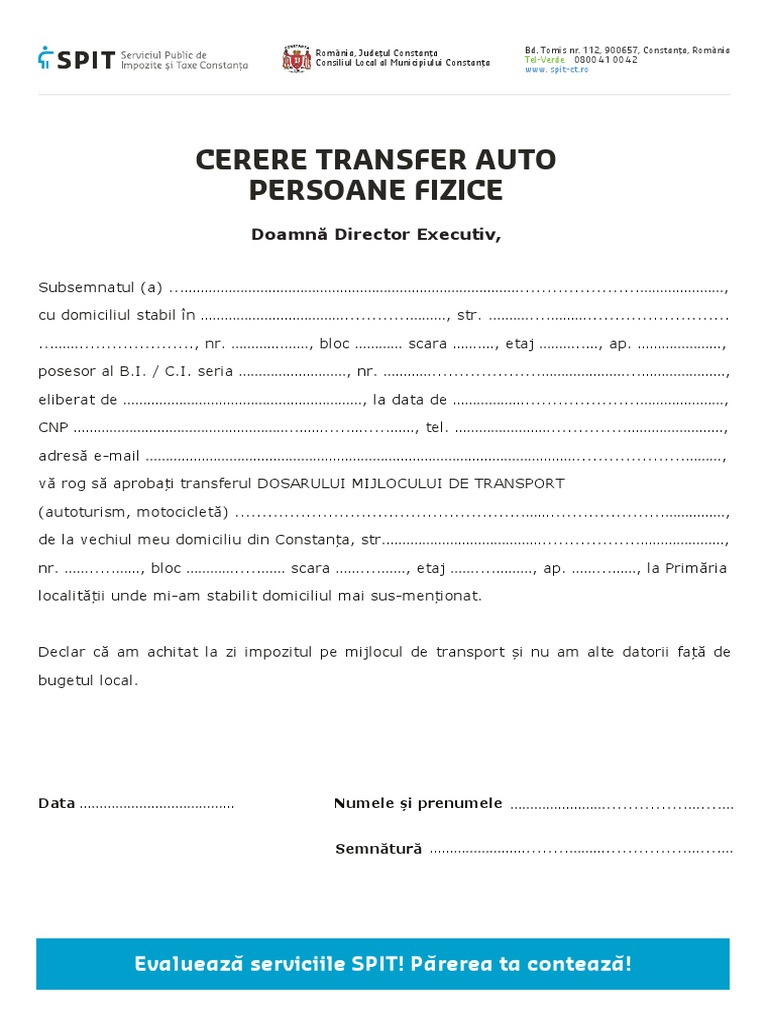 Cerere Transfer Auto PF | PDF