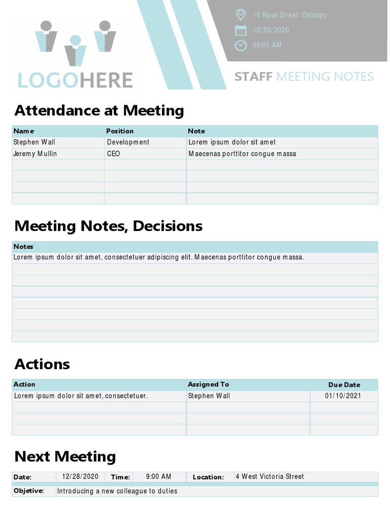 Staff Meeting Notes Template | PDF
