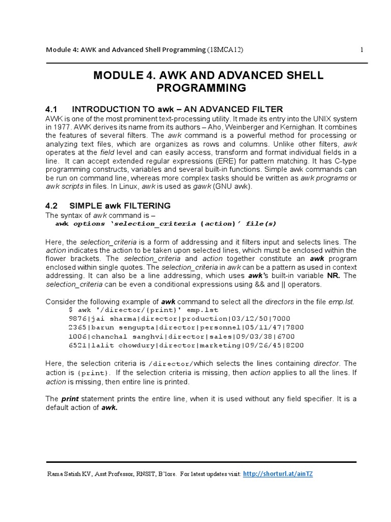Module 4. Awk and Advanced Shell Programming | PDF | Computer Science ...