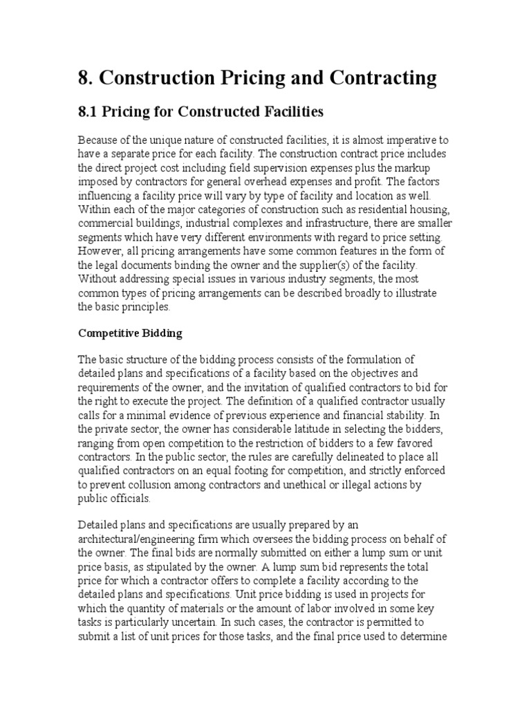 Construction Pricing and Contracting | PDF | Construction Bidding ...