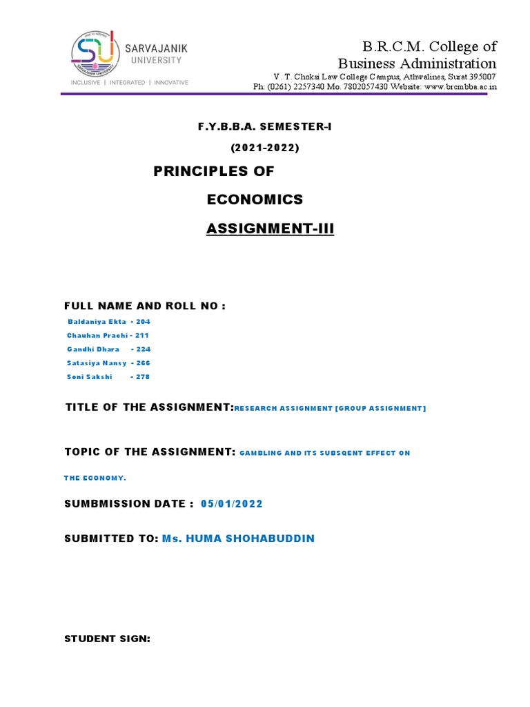 Principles of Economics Assignment-Iii: B.R.C.M. College of Business ...