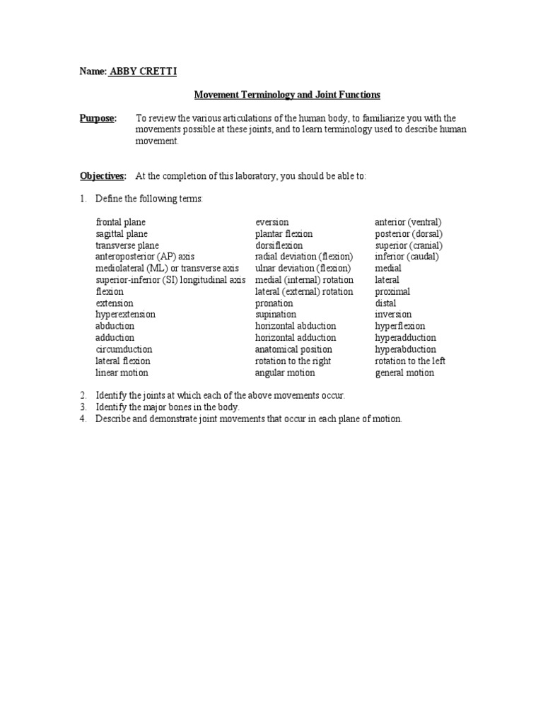 Movement Terminology in Human Anatomy | PDF | Anatomical Terms Of ...