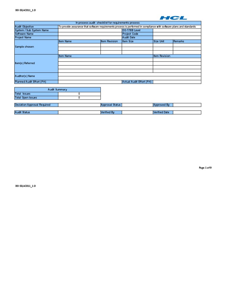 In Process Audit Checklist For Requirements Process | PDF | Audit ...
