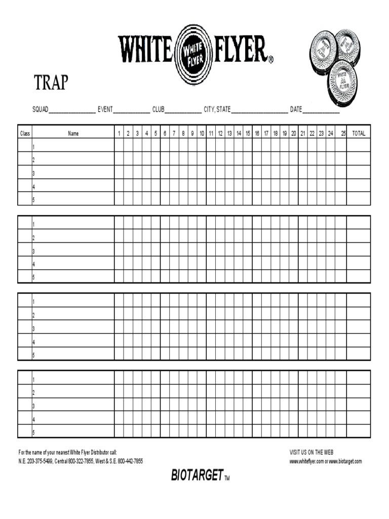 Trap Shooting Score Sheet Template | PDF
