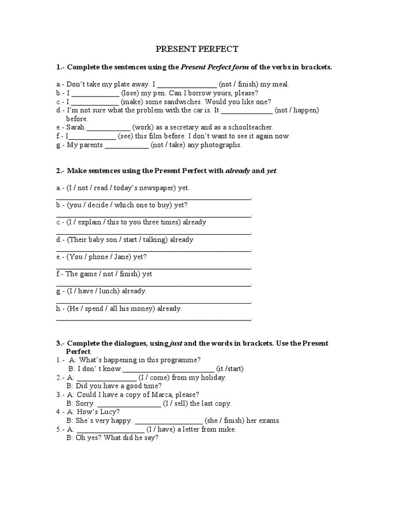 Present Perfect Just Already Yet | PDF