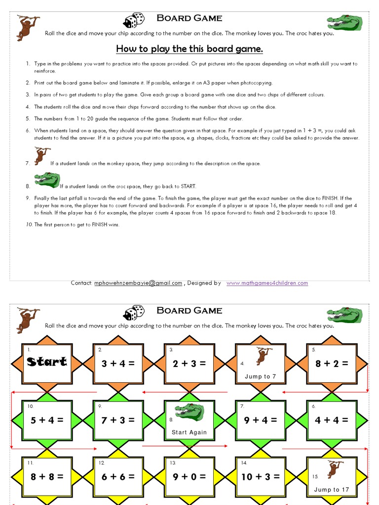 Addition Game | PDF | Dice | Teaching Mathematics
