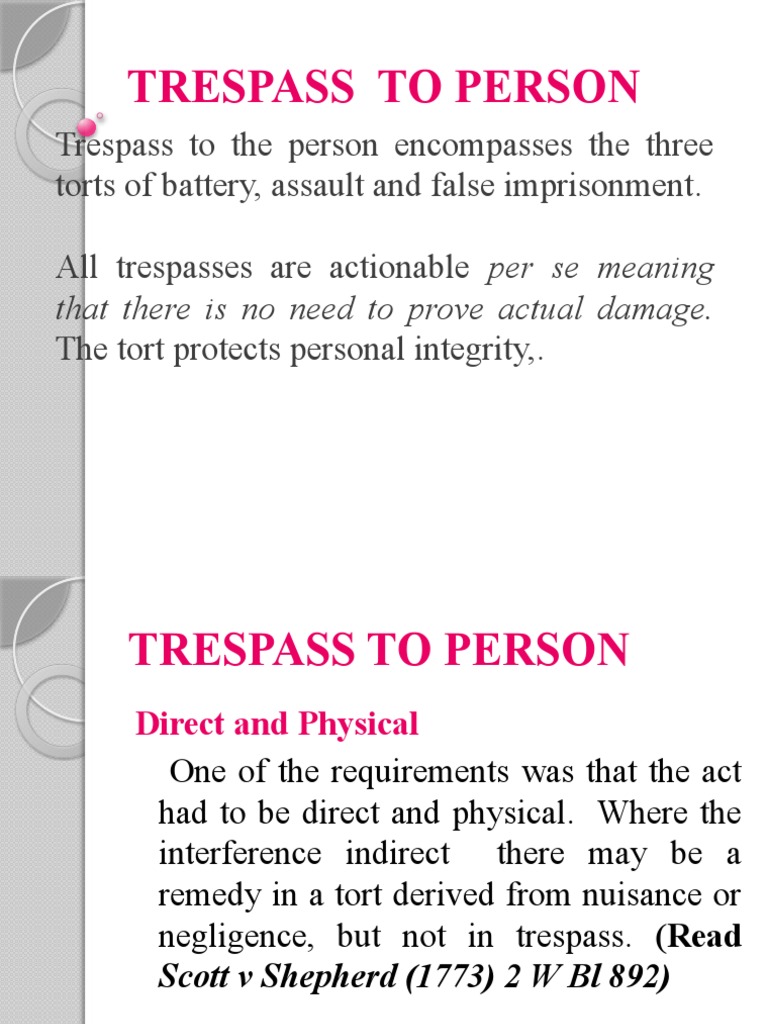 Trespass To Person Pdf Trespass Negligence