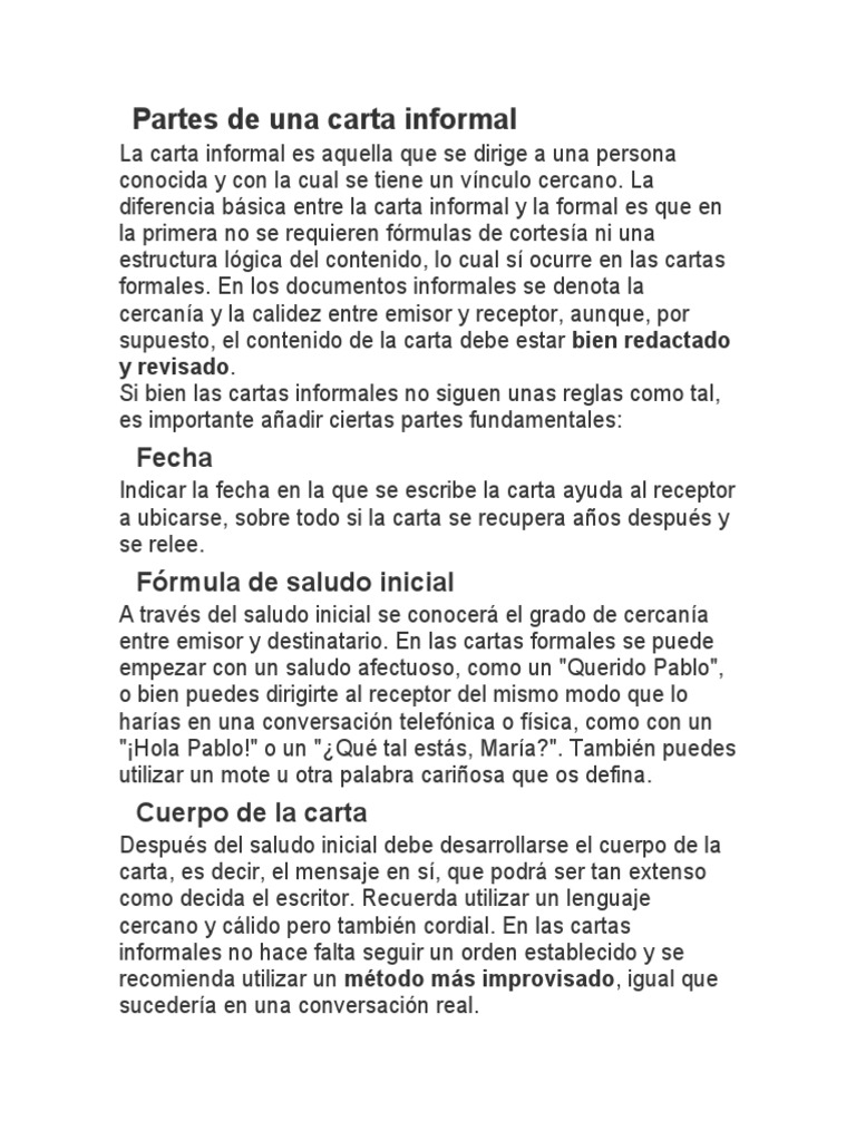 Partes de Una Carta Informal | PDF | Comunicación