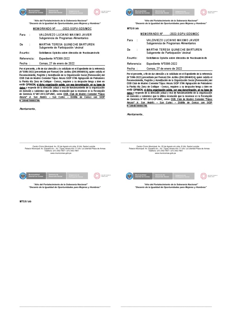 Memo 028 Local de Funcionamiento Tupac Amaru | PDF
