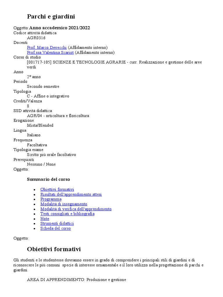 Parchi e Giardini | PDF