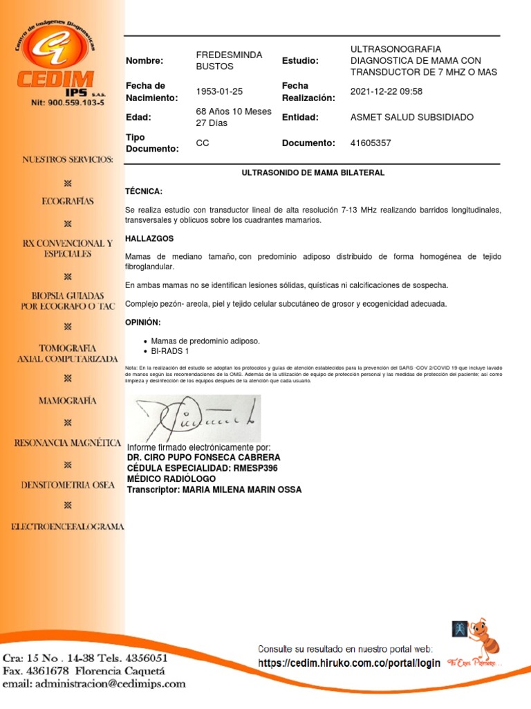 Ultrasonografia Diagnostica de Mama Con Transductor de 7 MHZ o Mas | PDF