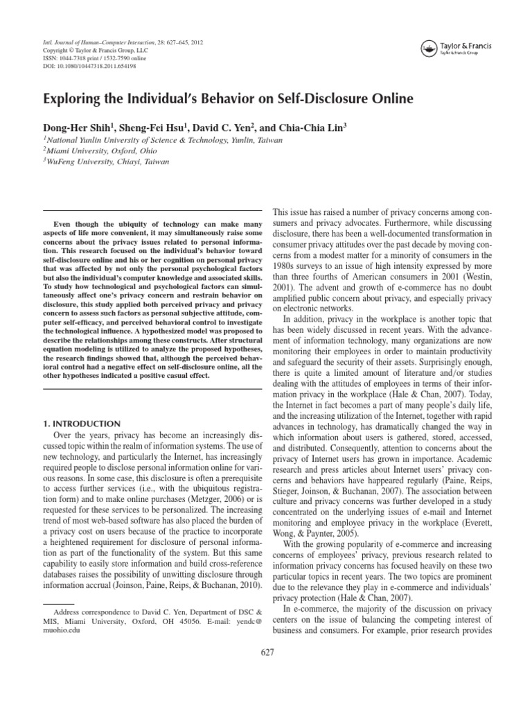 54.exploring The Individual's Behavior On Self-Disclosure Online | PDF ...