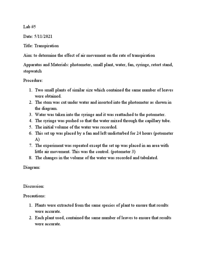 Lab #5 - Transpiration | PDF