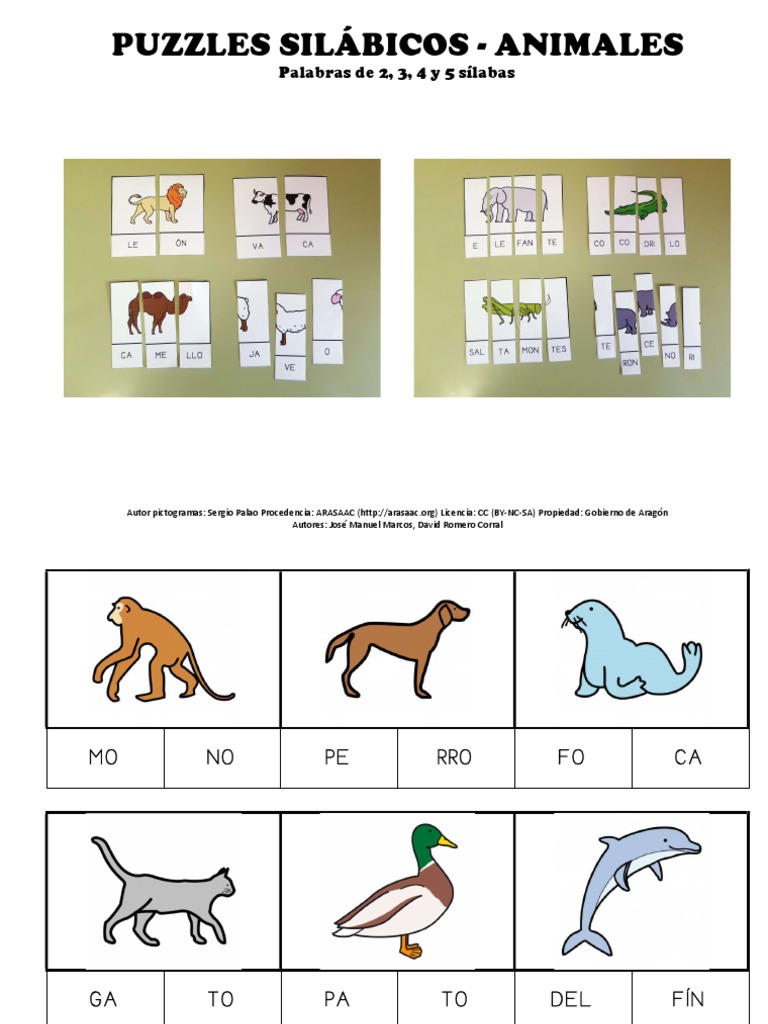 Conciencia Fonologica Puzzles Silabicos Mayusculas Animales | PDF