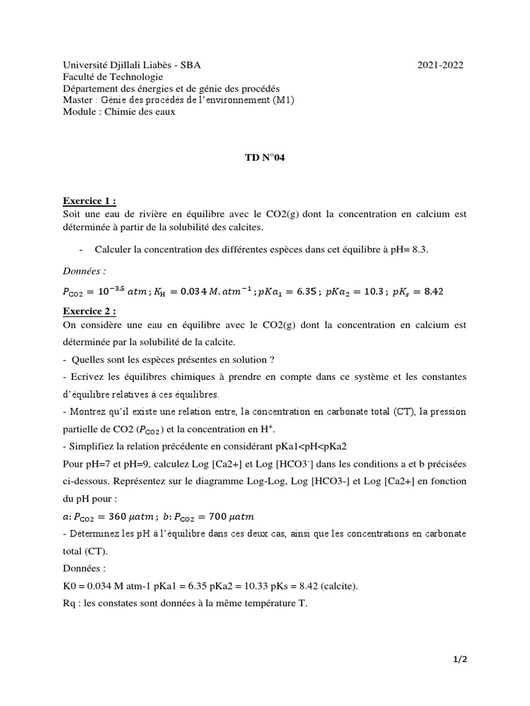 TD04 | PDF | Équilibre chimique | Magnésium