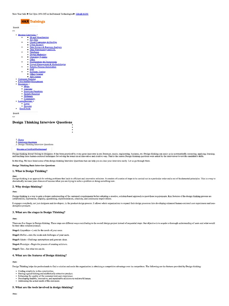 Top 18 Design Thinking Interview Question and Answers | PDF
