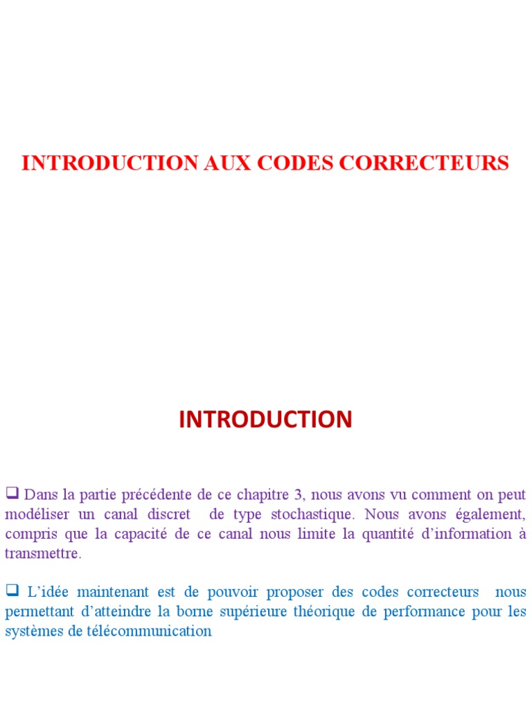 Chapitre 3 - Partie 2 - Introduction Aux Codes Correcteurs | PDF ...