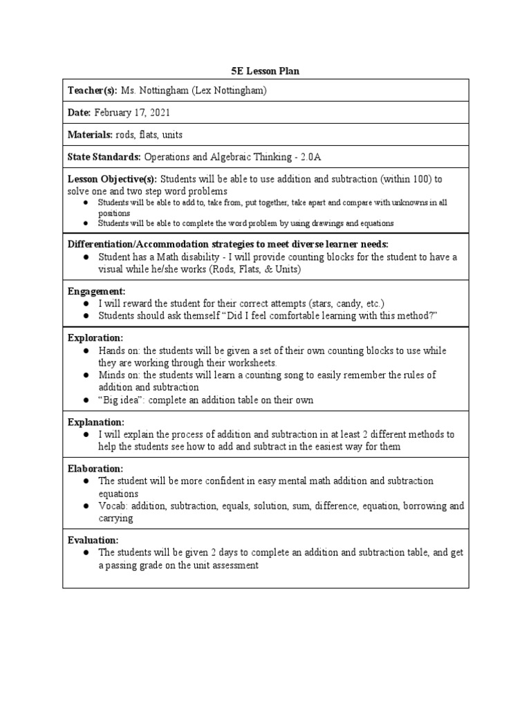 5e Lesson Plan | PDF