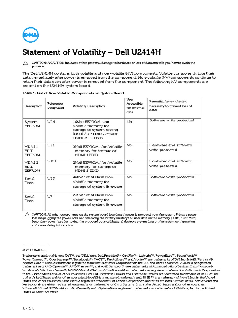 U2414H Statement of Volatility | PDF | Computer Memory | Computer Data ...
