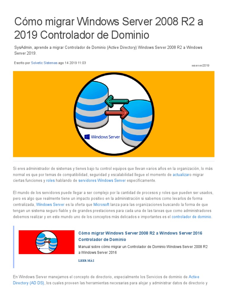 Cómo Migrar Windows Server 2008 R2 A 2019 Controlador de Dominio ...