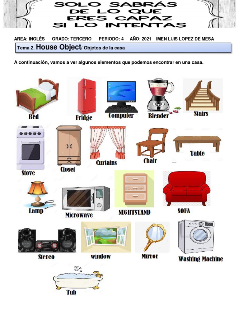 Inglés Guía 2 - OBJETOS DE LA CASA | PDF