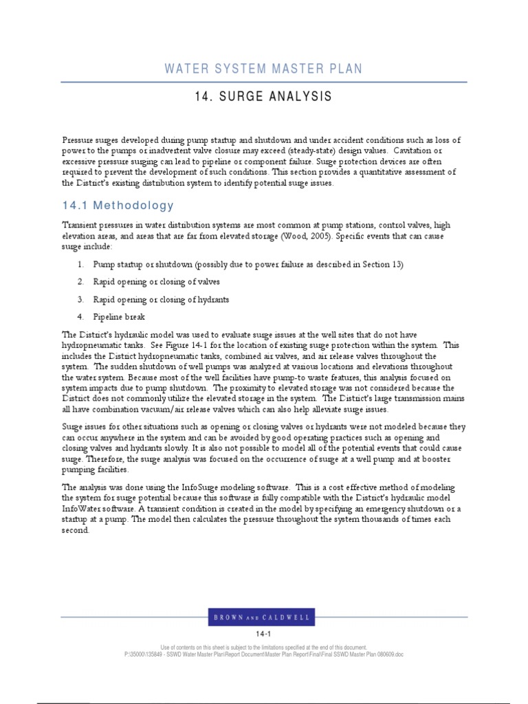 Water System Master Plan: 14. Surge Analysis | PDF | Pump | Water Supply Network