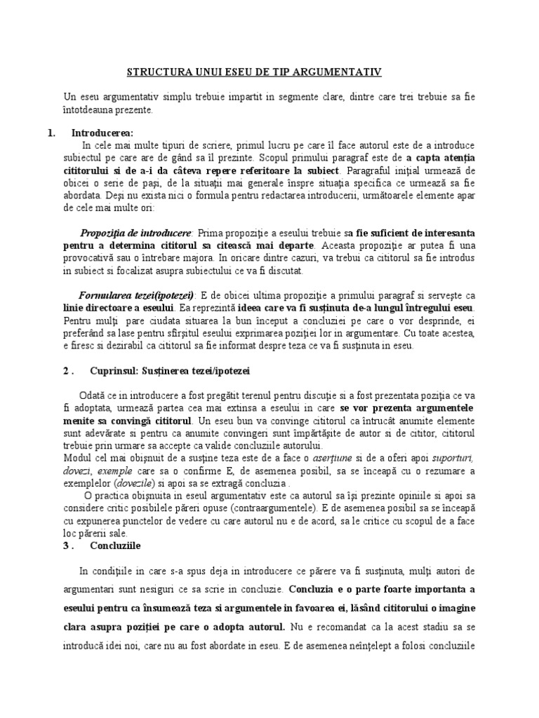 Structura Eseu Argumentativ | PDF