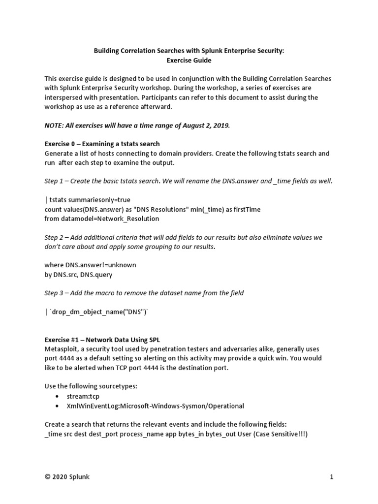 Building Correlation Searches With Splunk Enterprise Security Exercise ...