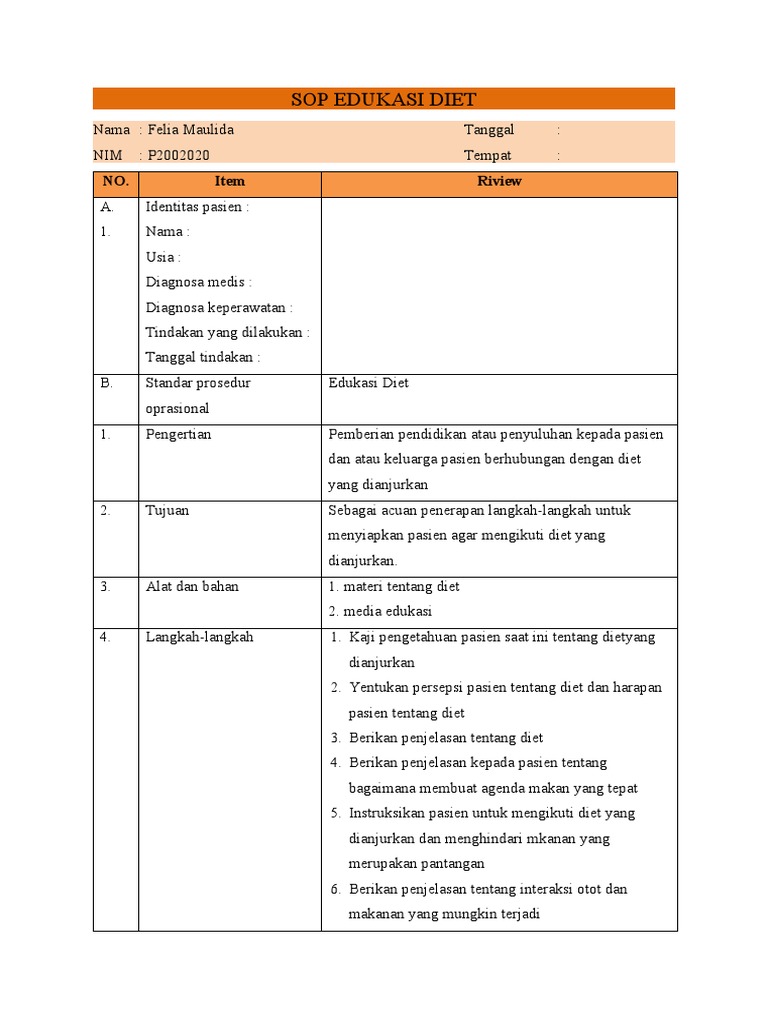 SOP Edukasi Diet untuk Pasien dan Keluarga | PDF | Kesehatan Holistik