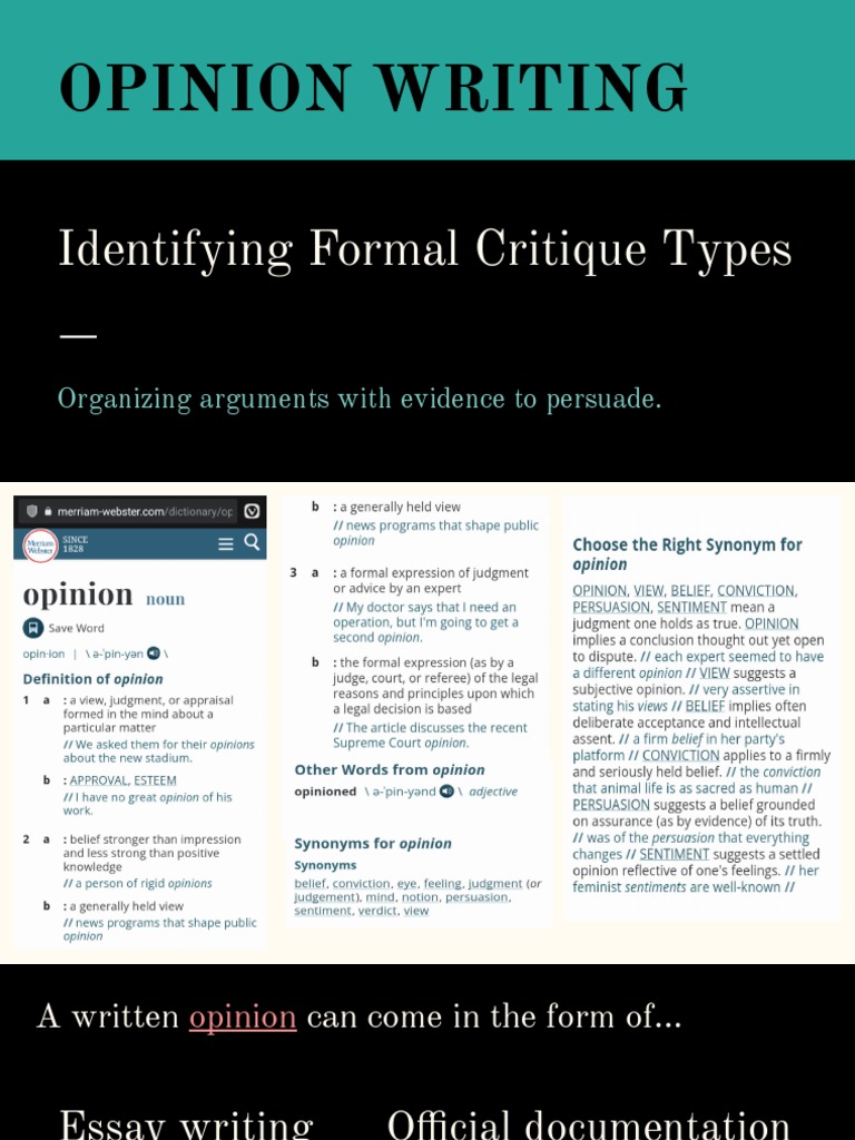 Opinion Writing: Identifying Formal Critique Types | PDF | Persuasion ...