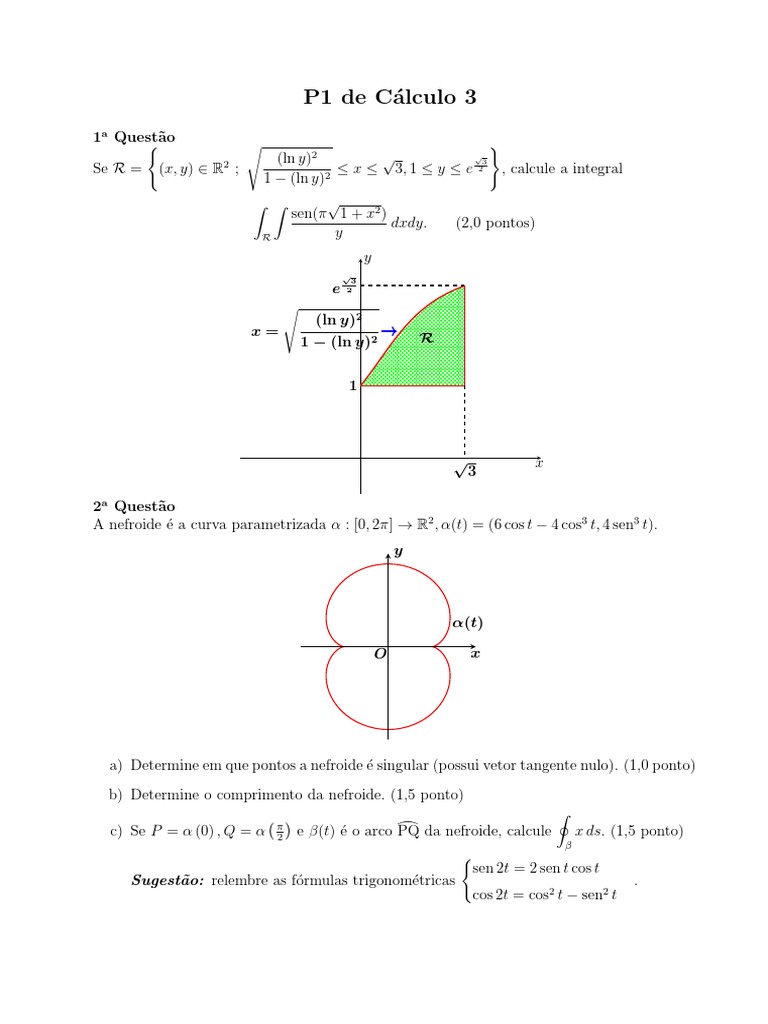 Cálculo III P1 - 2021 - 2 | PDF | Curva | Cálculo