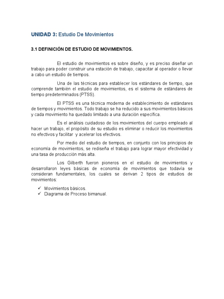 Estudio Del Trabajo Unidad 3 Estudio de Movimientos | PDF