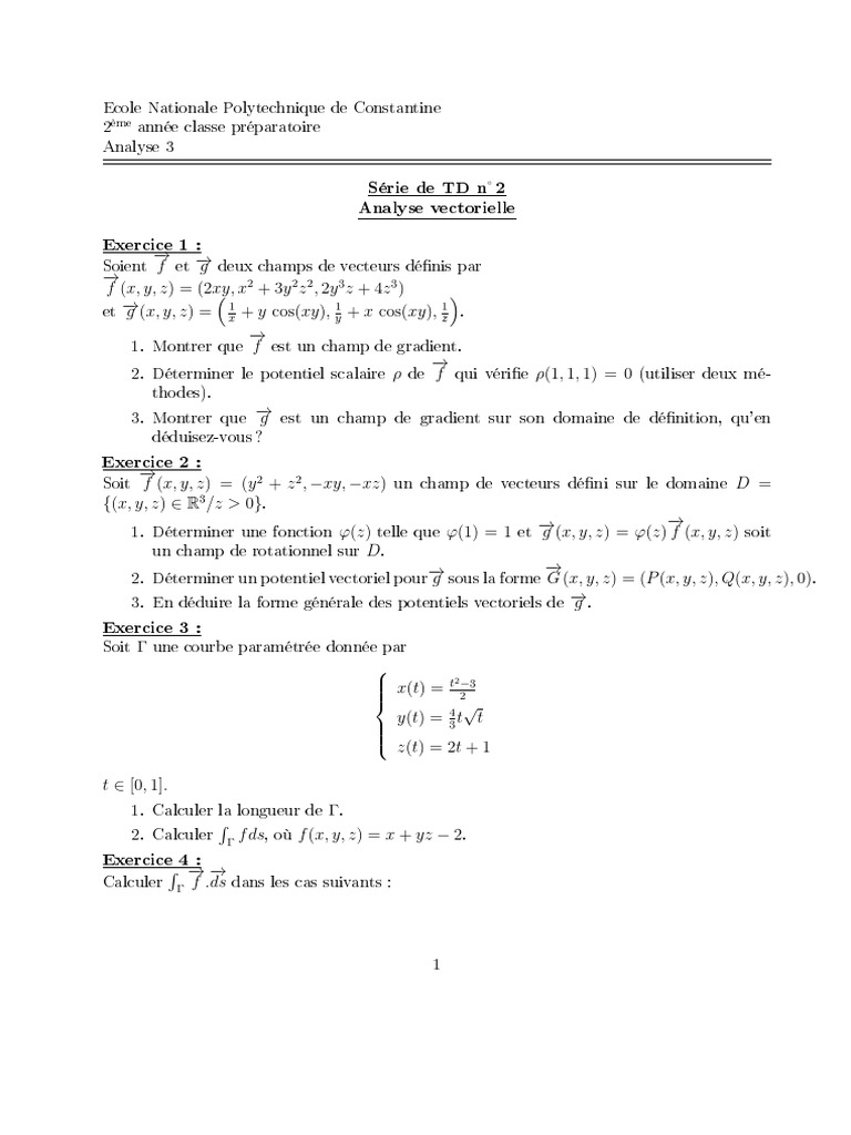 Exercices Corrigés d'Analyse Vectorielle | PDF | Analyse vectorielle ...