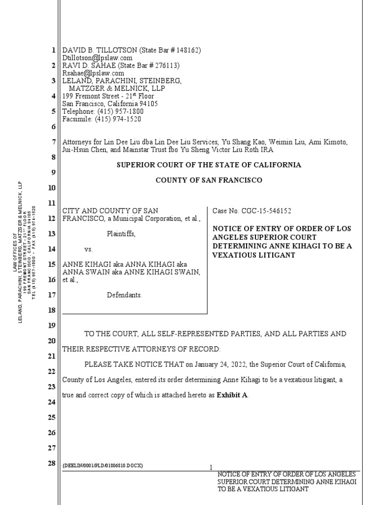 2022.01.26 - Notice of Entry of Order Re Vexatious Litigant (546 | PDF ...
