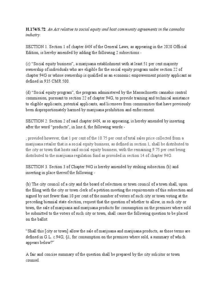 An Act Relative To Social Equity and Host Community Agreements in The ...