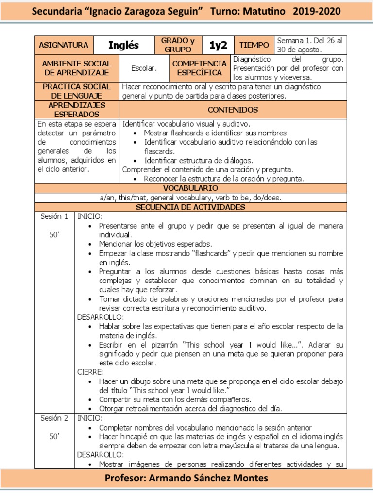 Planeacion de Ingles Secundaria | PDF | Maestros | Evaluación